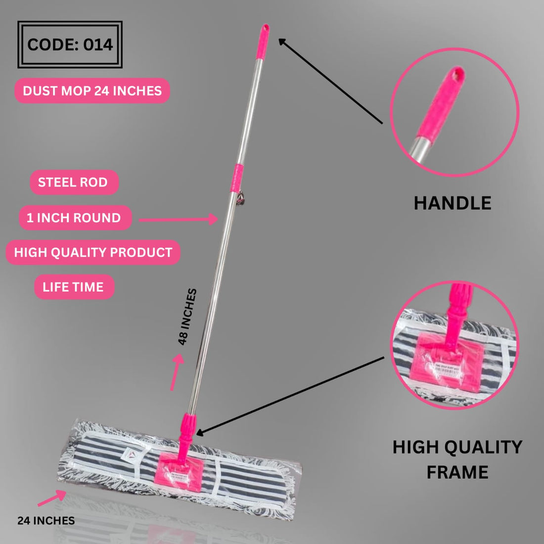DUST MOP 24 INCH WITH STEEL PIPE – TWO STAR WIPER